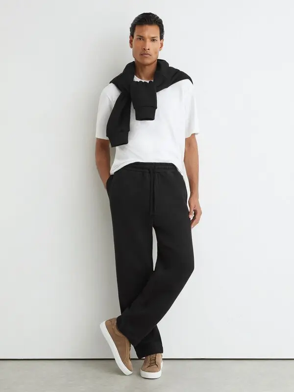 REISS Tanner Cotton Heavyweight Straight-leg Joggers - Black