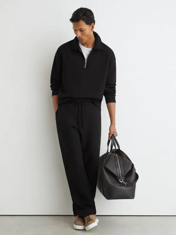 REISS Tanner Cotton Heavyweight Straight-leg Joggers - Black