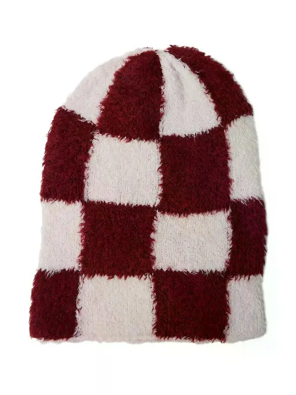 THE ELDER STATESMAN Checked Beanie - Red