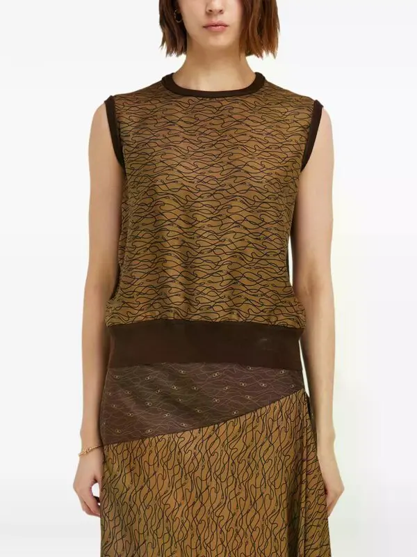 FERRAGAMO Sleeveless Wool Knit Top With Silk Panel Detail