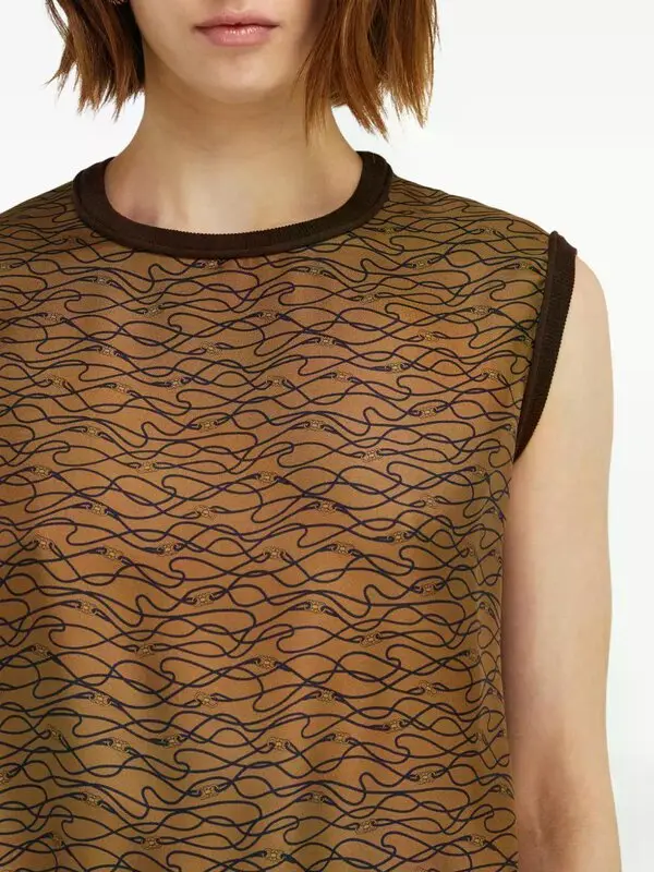 FERRAGAMO Sleeveless Wool Knit Top With Silk Panel Detail