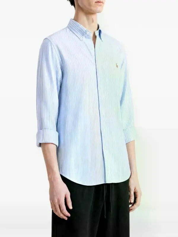 Polo Ralph Lauren Vertical-stripe Embroidered-logo Shirt - Blue