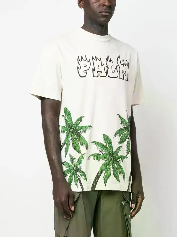 Palm Angels Palm-print Cotton T-shirt - White
