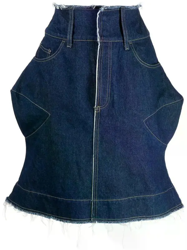 Paula Canovas Del Vas Indigo Denim Midi Skirt With Contrast Stitching