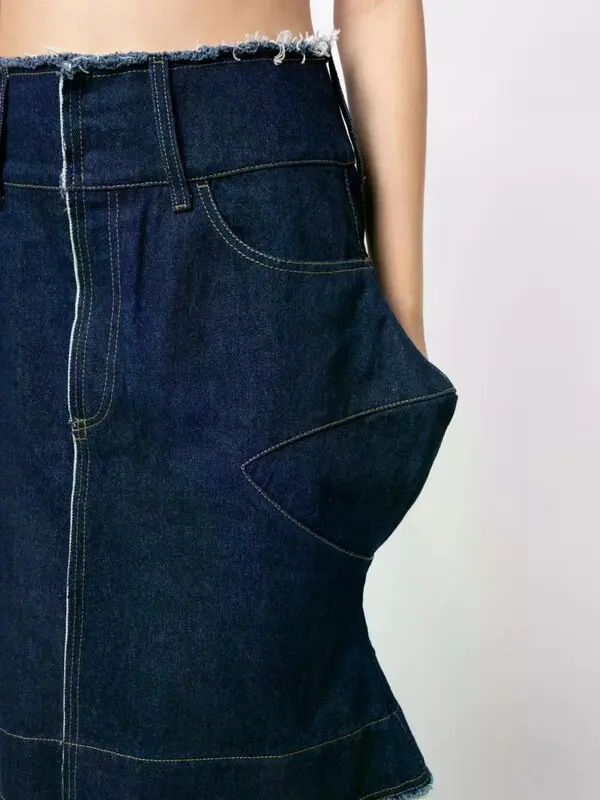 Paula Canovas Del Vas Indigo Denim Midi Skirt With Contrast Stitching
