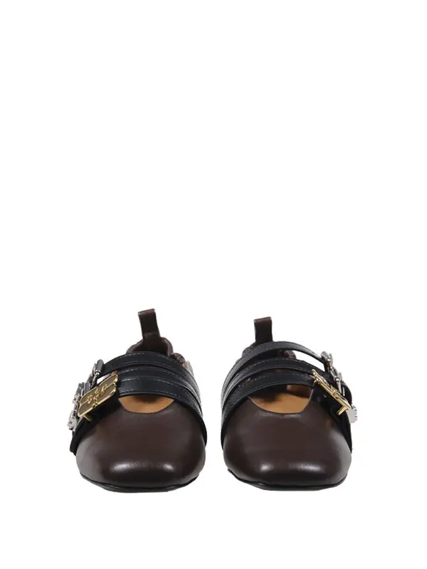 GANNI Sue Triple Buckled Ballet Flats - Black