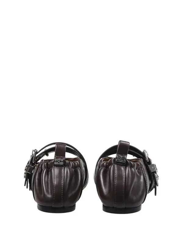GANNI Sue Triple Buckled Ballet Flats - Black
