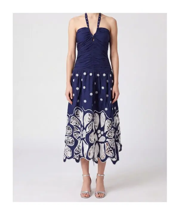 Farm Rio Embroidered Halterneck Dress