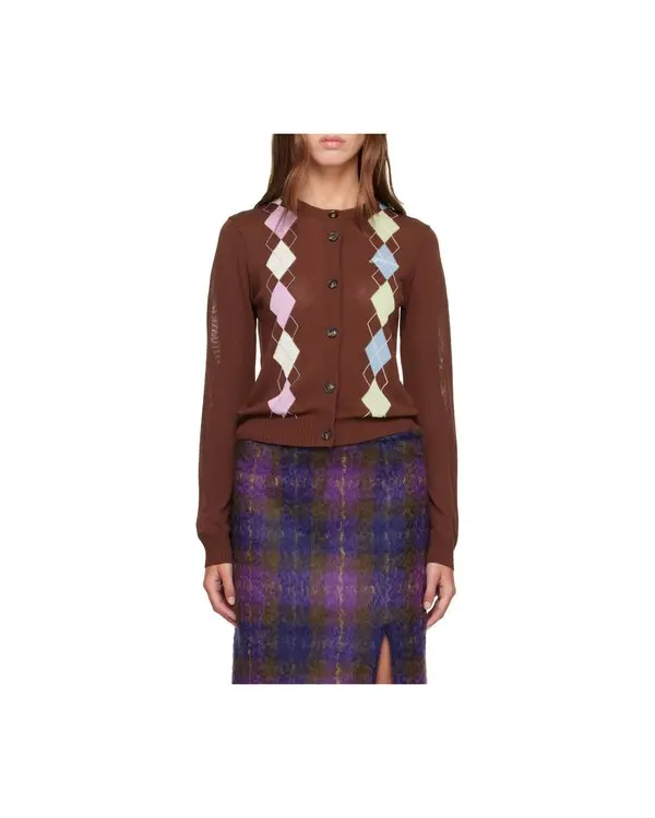 GANNI Argyle Buttoned Cardigan - Brown