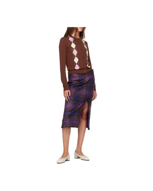 GANNI Argyle Buttoned Cardigan - Brown