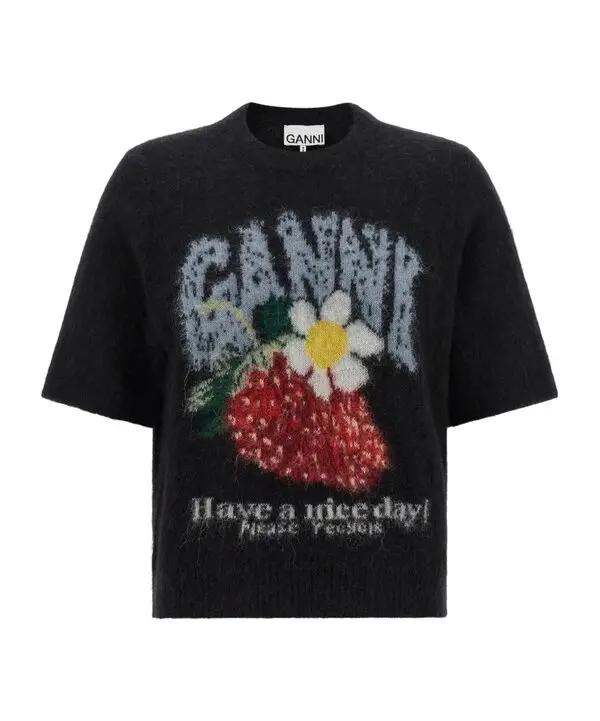 GANNI Strawberry Intarsia Knitted Jumper - Black