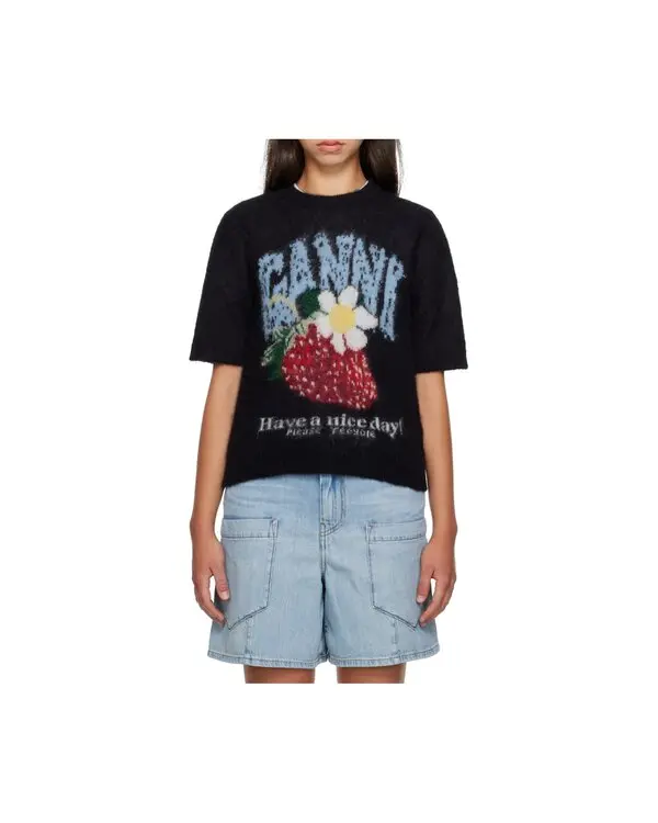 GANNI Strawberry Intarsia Knit Jumper - Black