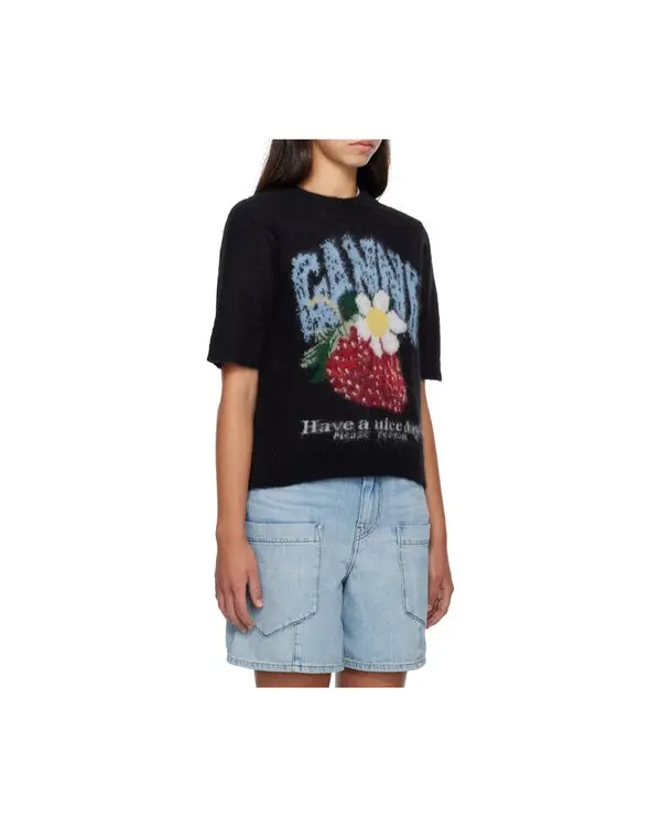 GANNI Strawberry Intarsia Knit Jumper - Black