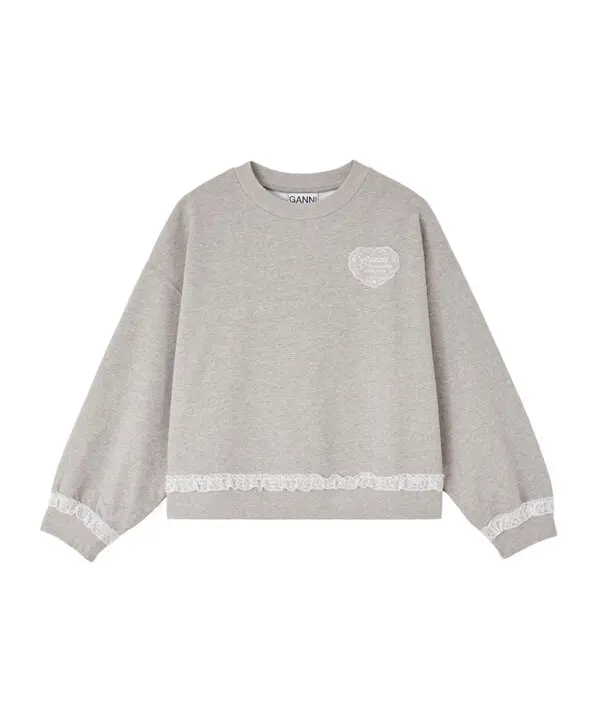 GANNI Isoli Sweatshirt With Lace Detail - Gray