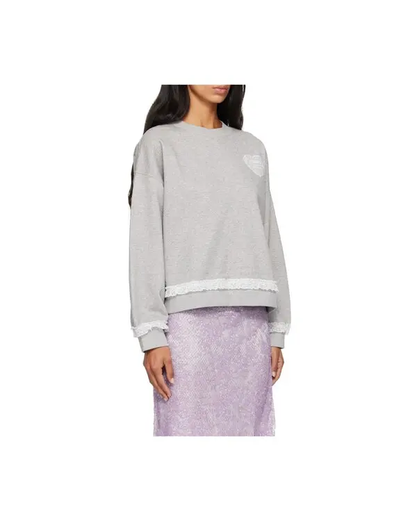 GANNI Isoli Sweatshirt With Lace Detail - Gray