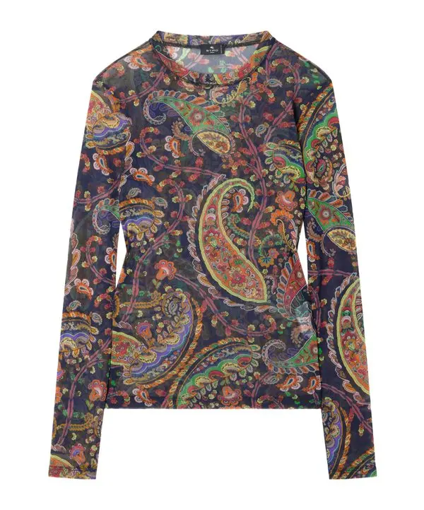 Etro Paisley-print Mesh Top - Black