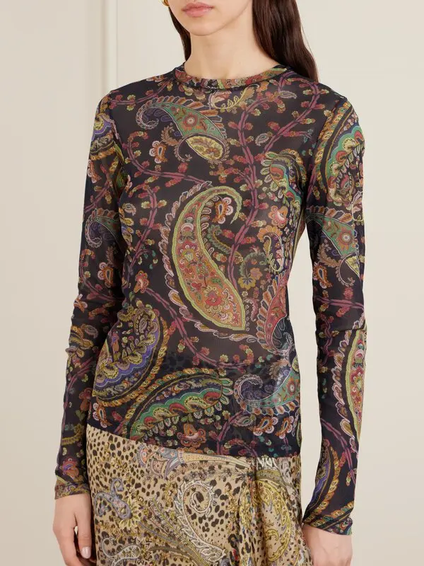 Etro Paisley-print Mesh Top