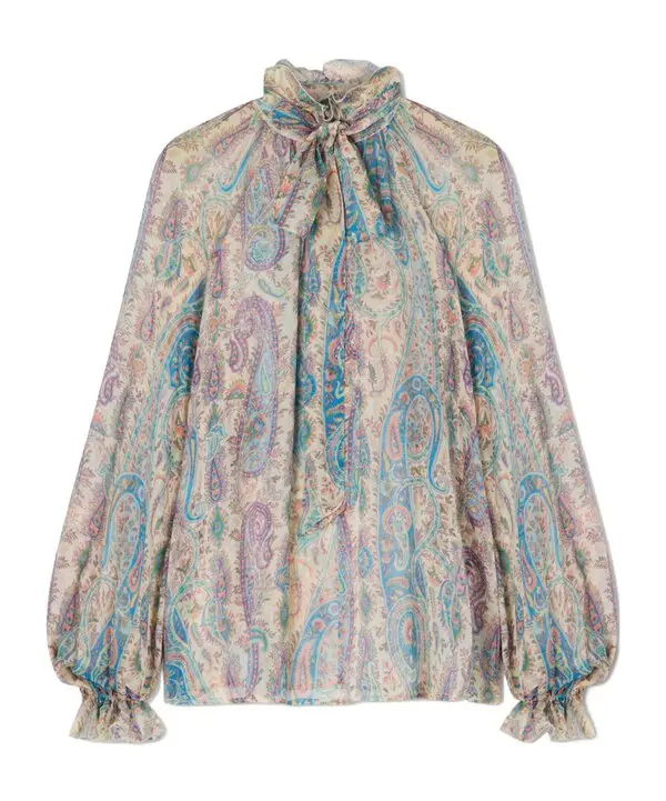 Etro Bow-tie Ruffled Paisley Print Shirt - Multicolor