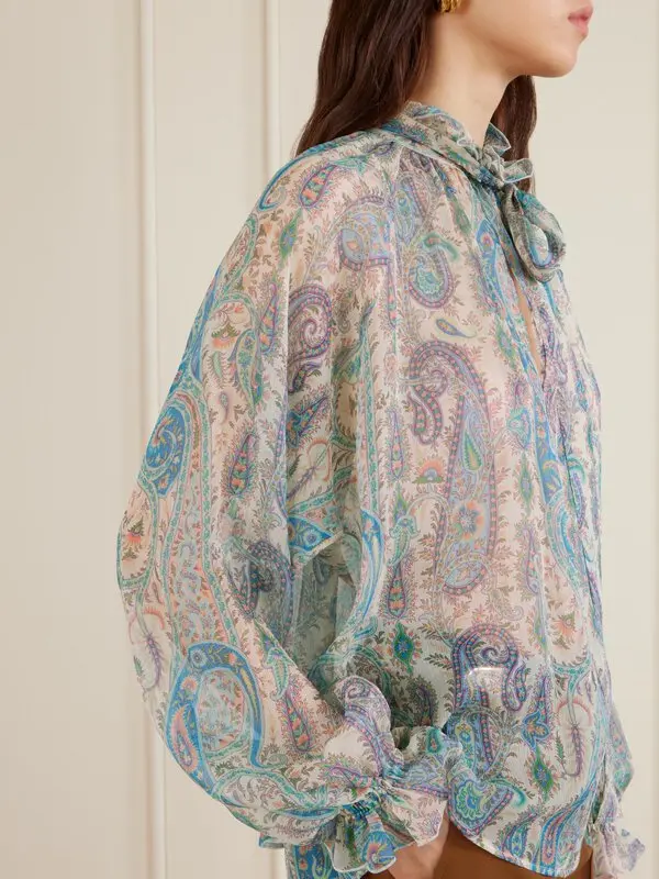 Etro Bow-tie Ruffled Paisley Print Shirt