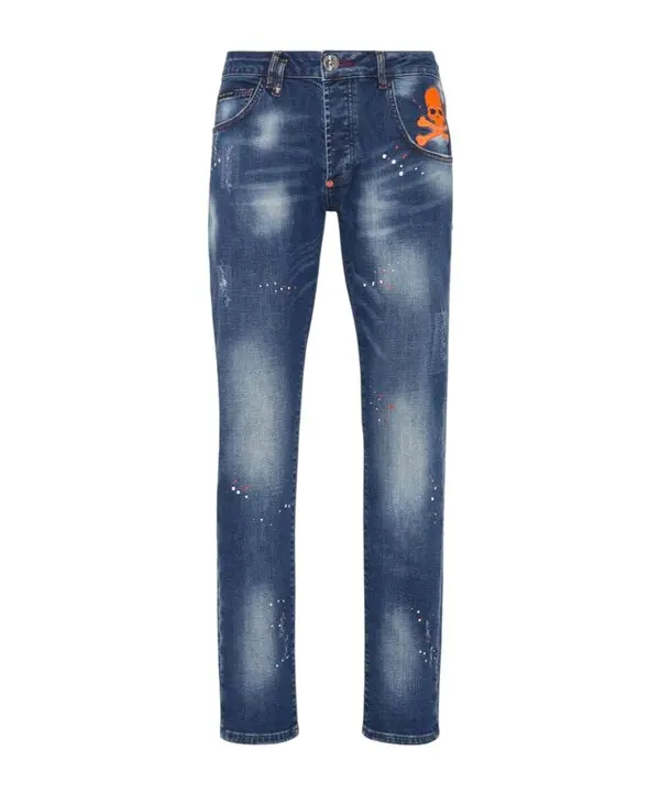 Philipp Plein Paint Effect Straight Denim Trousers