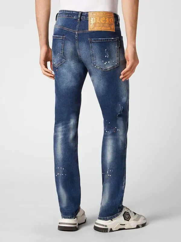Philipp Plein Paint Effect Straight Denim Trousers