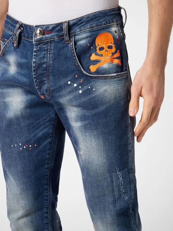 Philipp Plein Paint Effect Straight Denim Trousers
