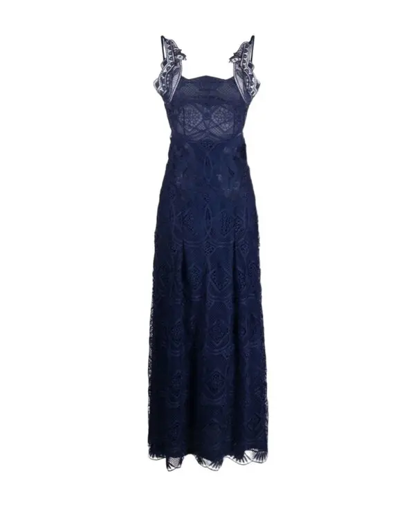 Alberta Ferretti Pattern-lace Sleeveless Maxi Dress - Black