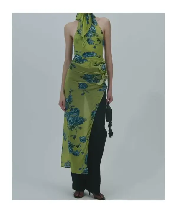 Magda Butrym Floral Appliqué Halterneck Midi Dress