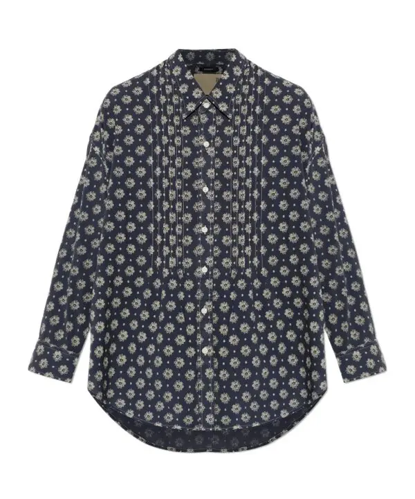 R13 Pintuck-details Drop-neck Floral-print Cotton Shirt - Black