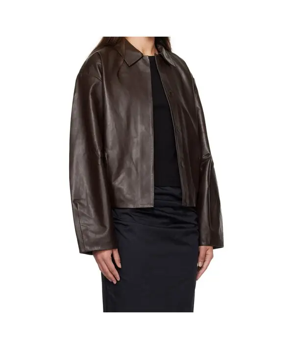 ST. AGNI Brown Cocoon Leather Jacket