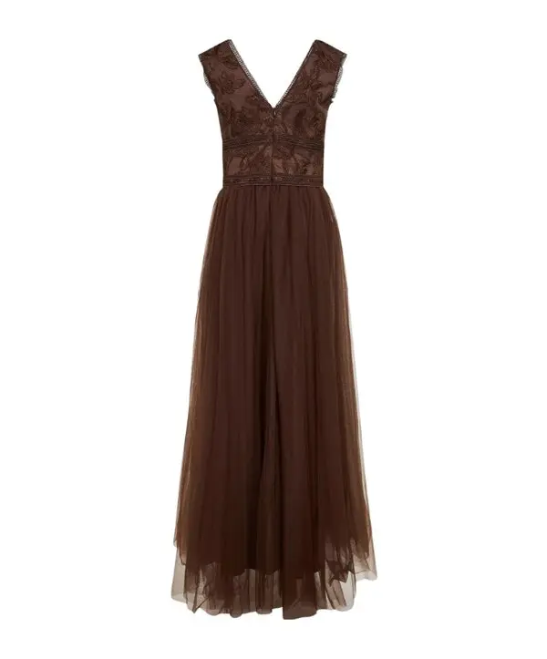 ERMANNO FIRENZE Sleeveless V-neck Embroidered Gown