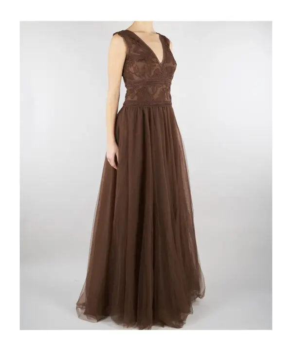 ERMANNO FIRENZE Sleeveless V-neck Embroidered Gown