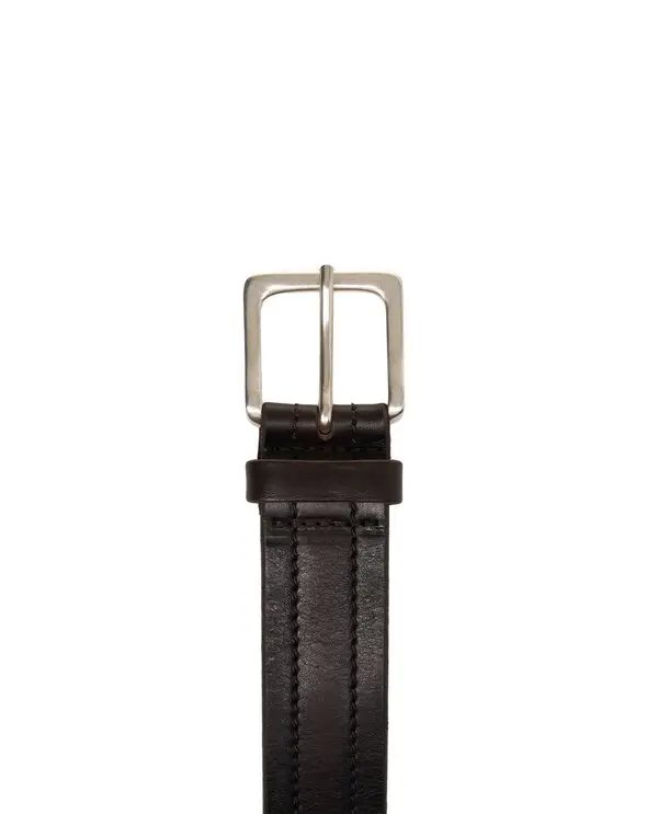 Orciani Leather Belt With Raised Seams And Silver Metal Buckle