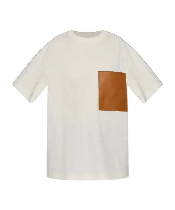 Bottega Veneta Cotton Jersey T-shirt With Leather Pocket - Parchment