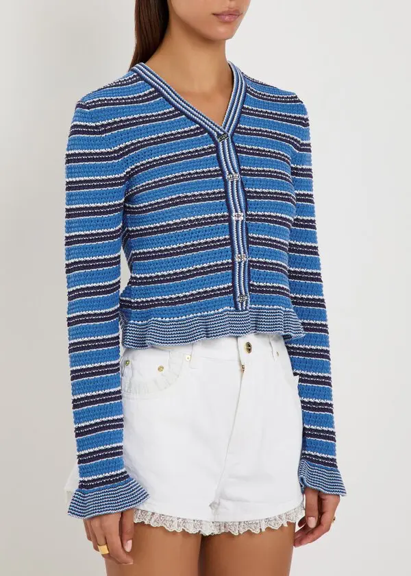 GANNI Striped Cotton-knit Cardigan