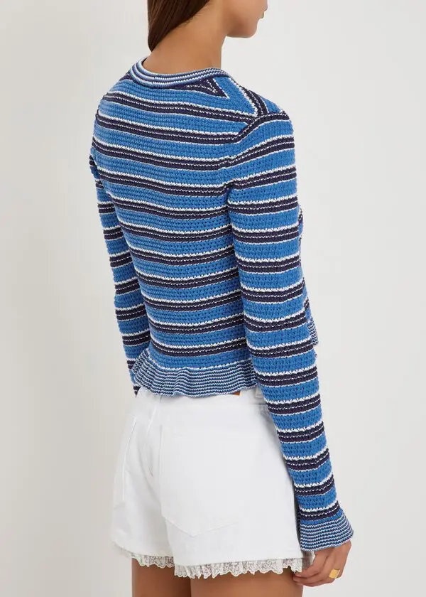 GANNI Striped Cotton-knit Cardigan