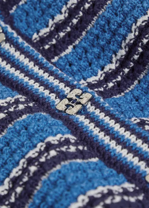 GANNI Striped Cotton-knit Cardigan
