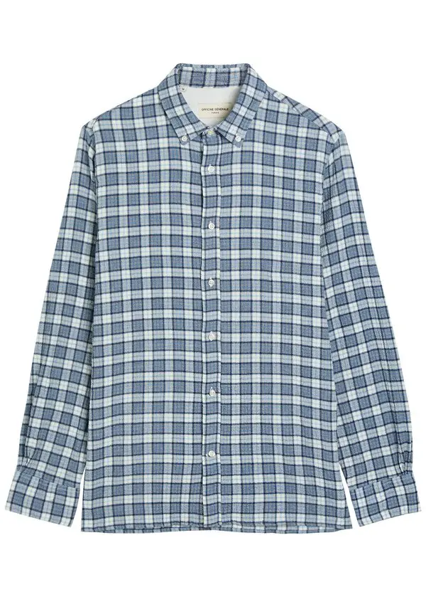 Officine Générale Arsene Checked Waffle Stretch-cotton Shirt