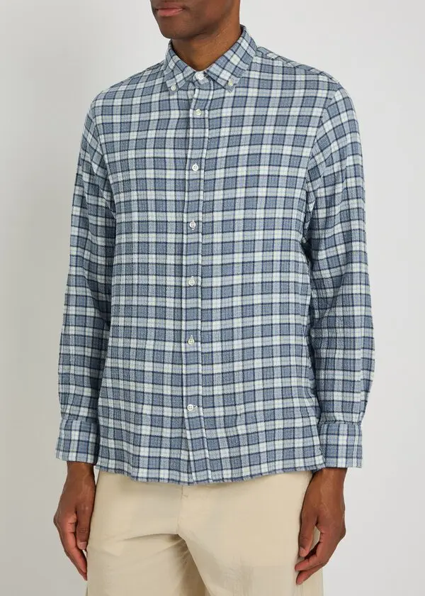 Officine Générale Arsene Checked Waffle Stretch-cotton Shirt
