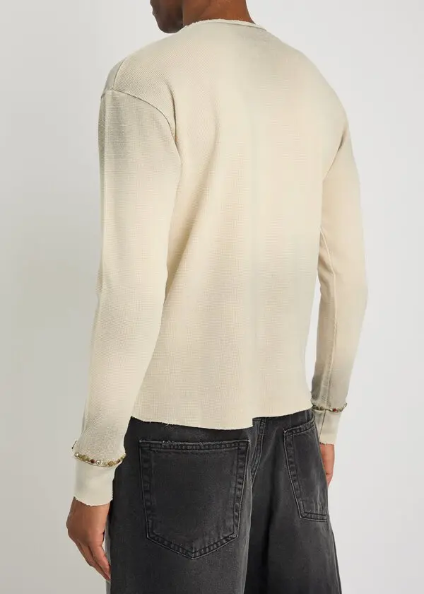 SATOSHI NAKAMOTO Distressed Long-sleeve Waffle Cotton T-shirt