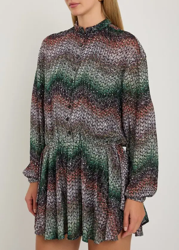 Missoni Chevron Sequin-embellished Metallic-knit Mini Dress