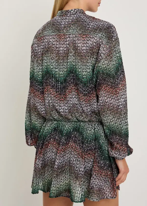 Missoni Chevron Sequin-embellished Metallic-knit Mini Dress