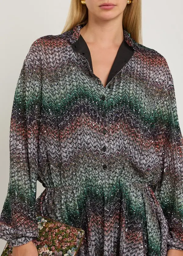 Missoni Chevron Sequin-embellished Metallic-knit Mini Dress