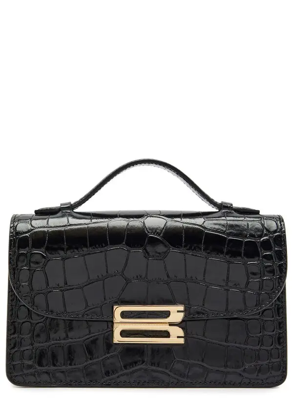 Victoria Beckham Dorian Small Crocodile-effect Patent Leather Top Handle Bag - Black