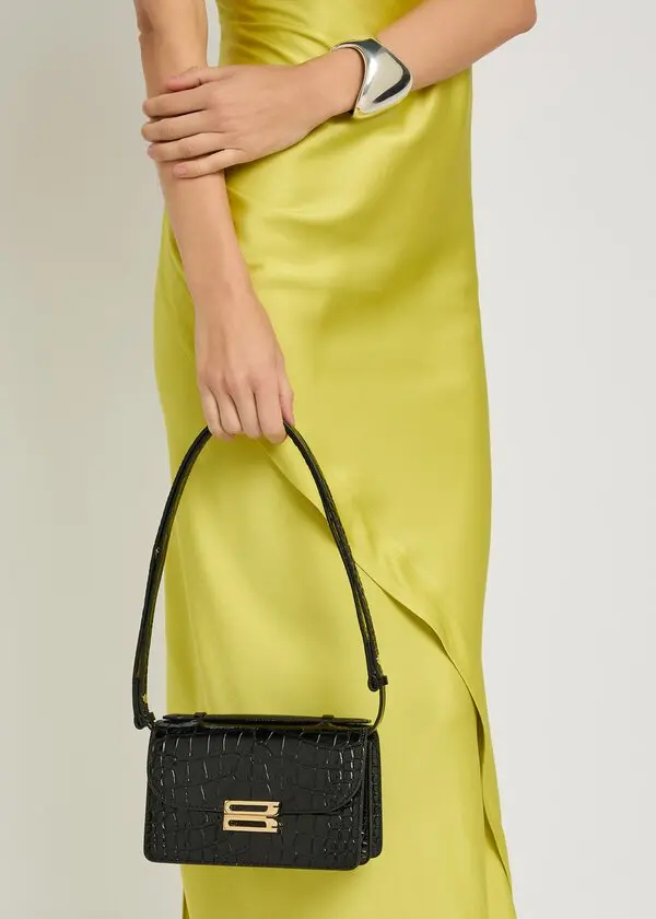 Victoria Beckham Dorian Small Crocodile-effect Patent Leather Top Handle Bag