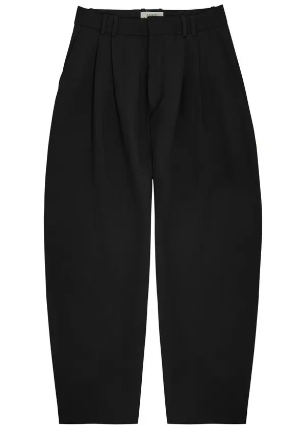 Studio Nicholson Line Pleated Linen And Wool-blend Trousers - Black