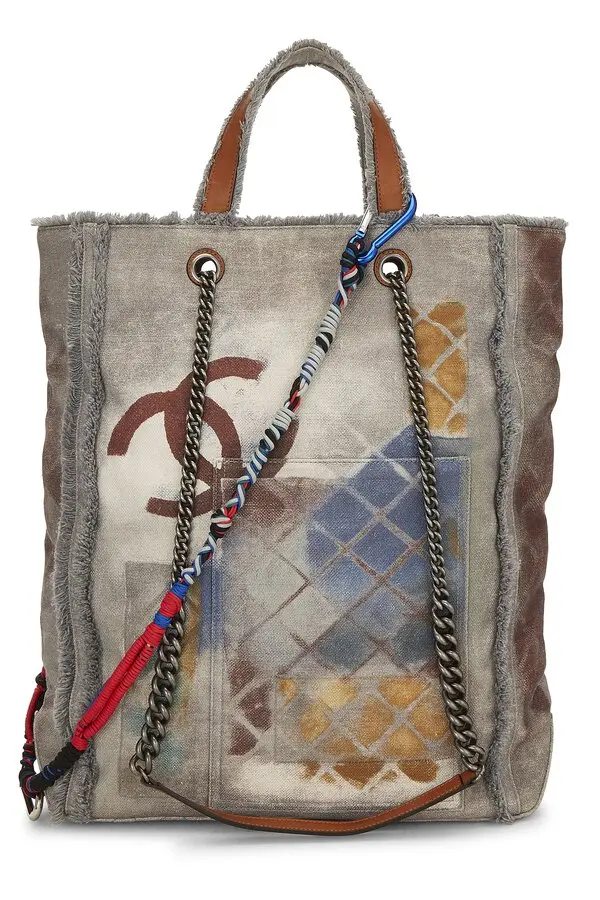 Chanel Graffiti Printed Canvas Tote - Grey
