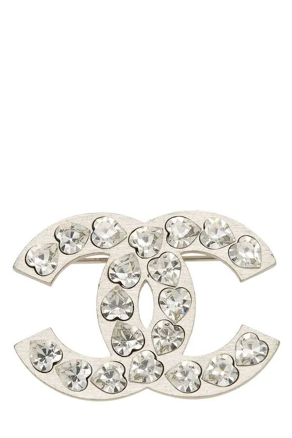 Chanel Crystal 'cc' Brooch - Silver