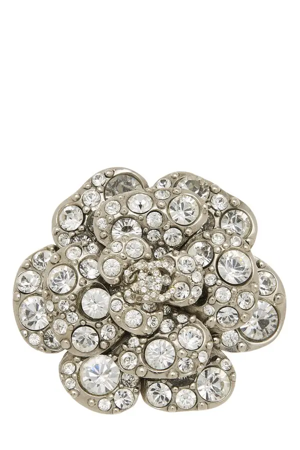 Chanel Crystal Camellia Brooch - Silver