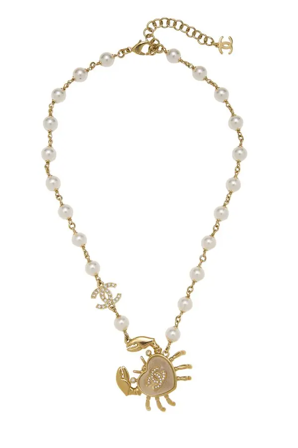 Chanel Cc' Faxu Pearl Crab Necklace - Gold